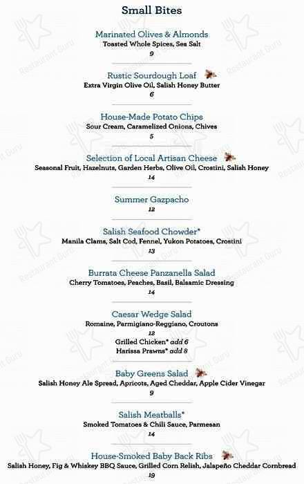 Menu at The Attic at Salish Lodge pub & bar, Snoqualmie