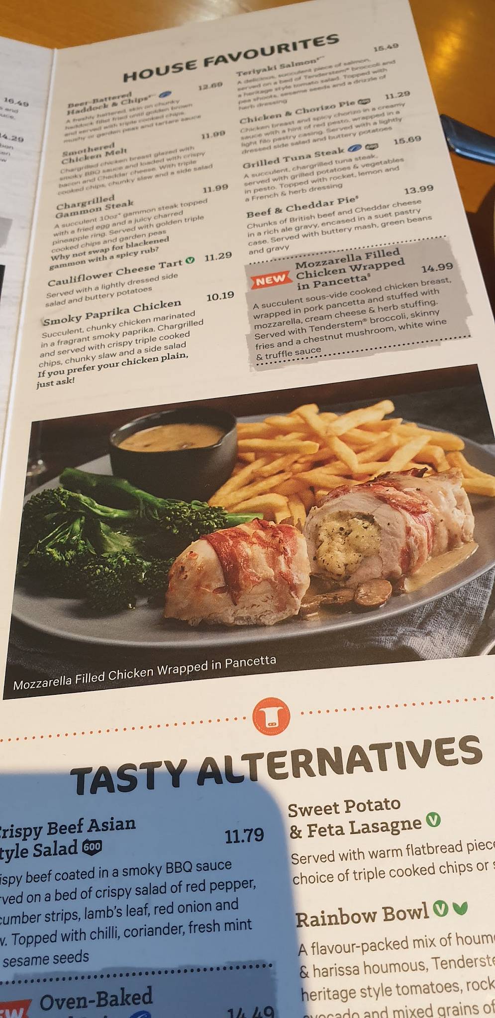 Menu at The Mallard Beefeater restaurant, Derby