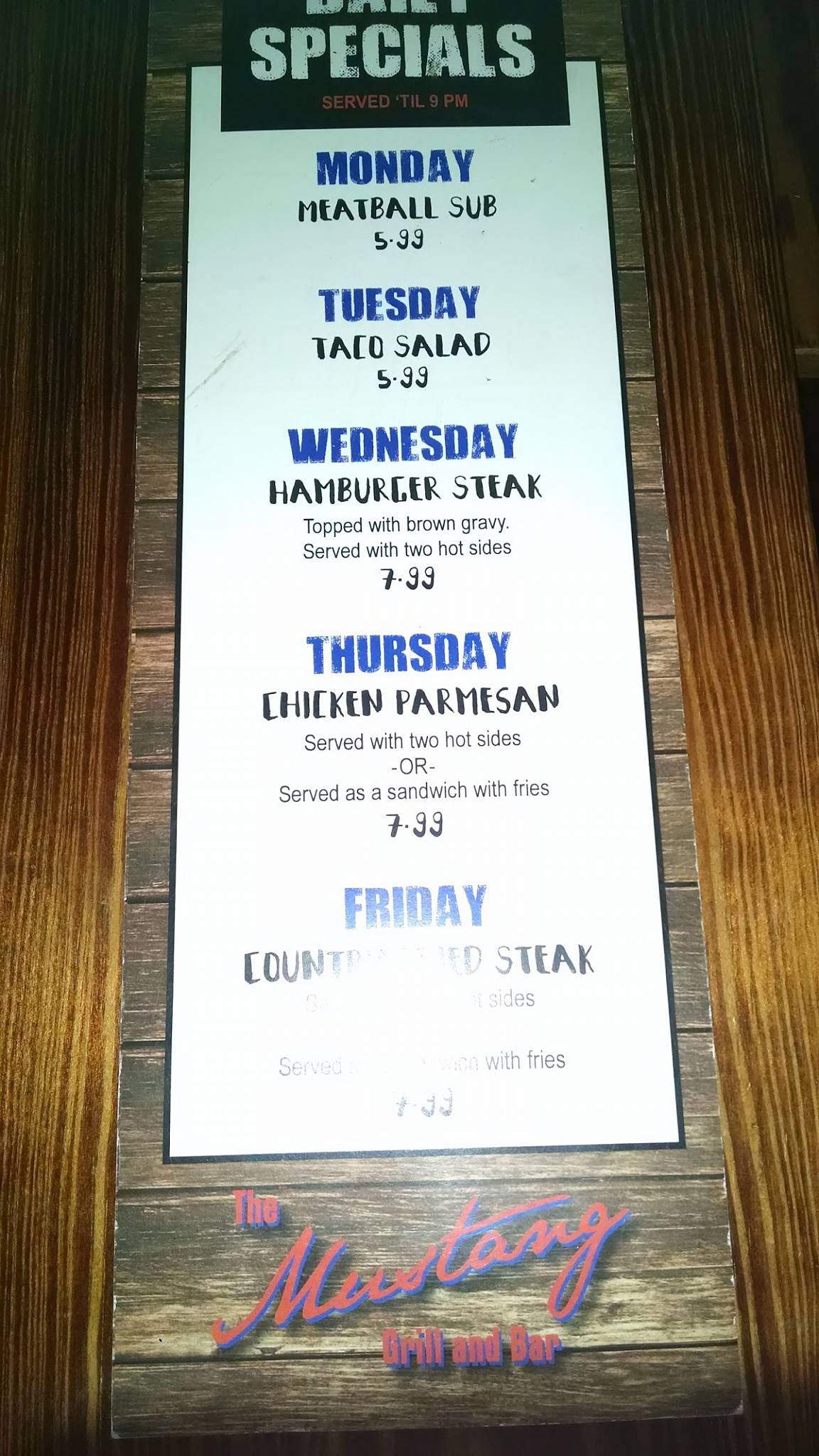 Menu at The Mustang Grill and Bar, Archer