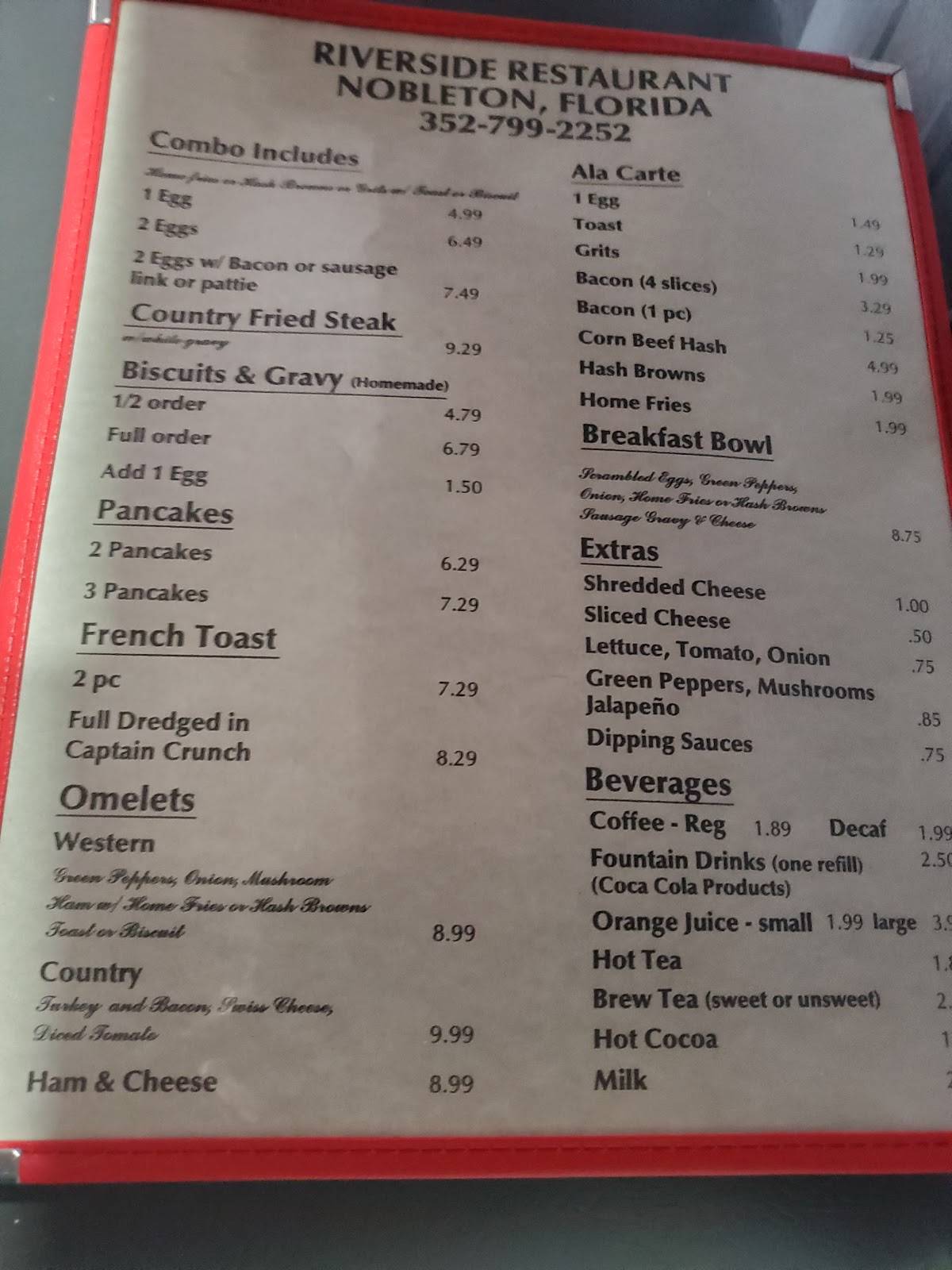 Menu at The New Riverside Restaurant, Nobleton