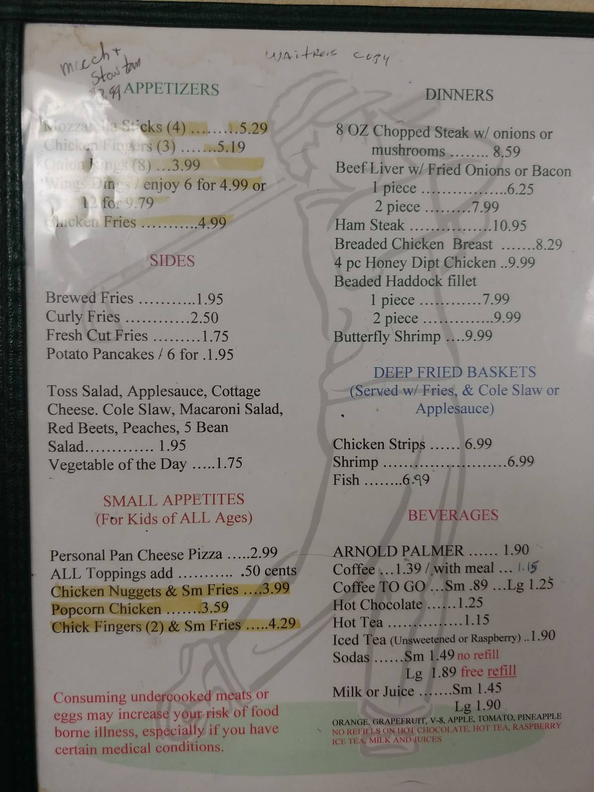Menu at The Old Farmer's Table restaurant, Turbotville