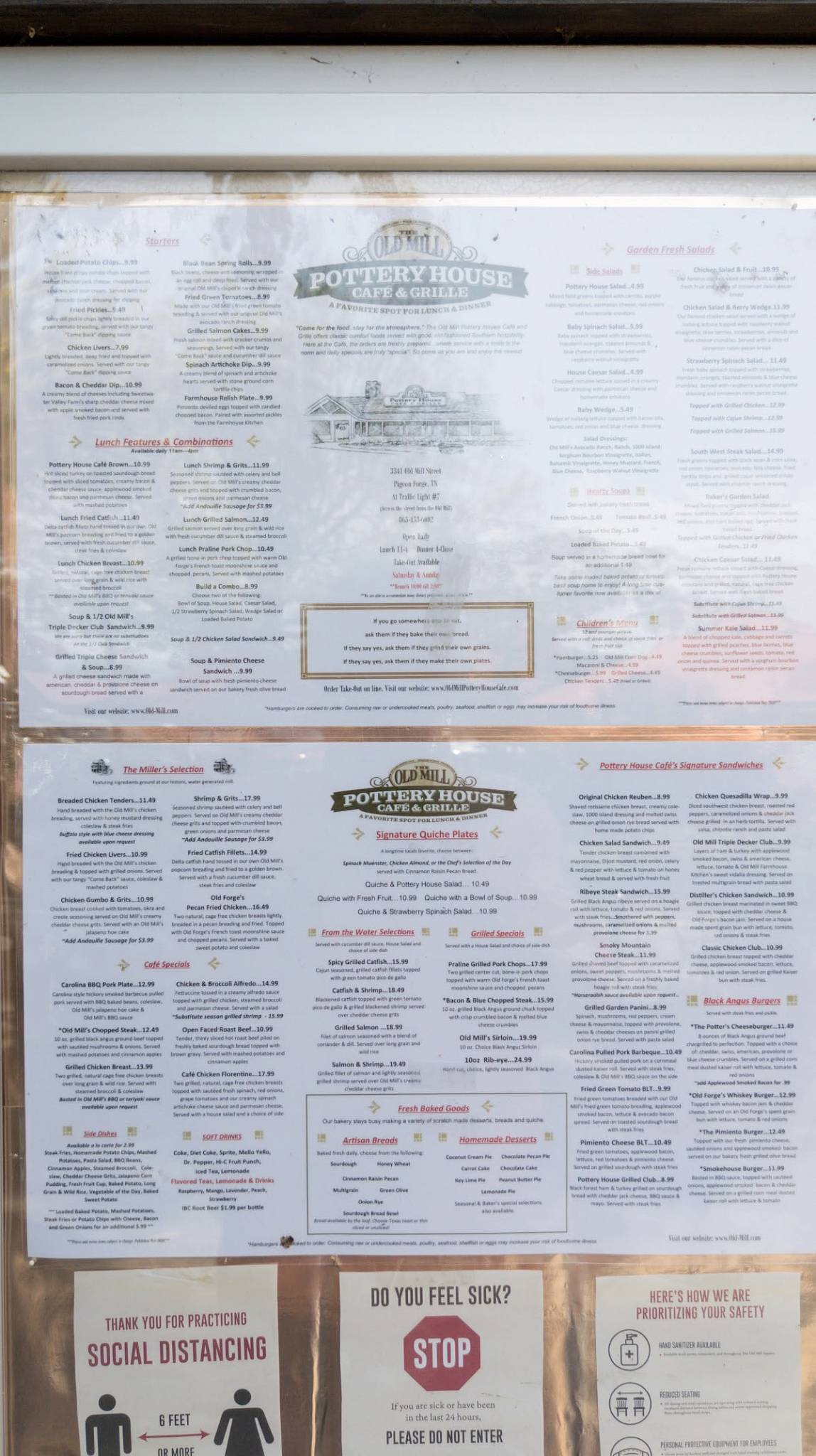 Menu at The Old Mill Pottery House Café cafe, Pigeon Forge, Old Mill St
