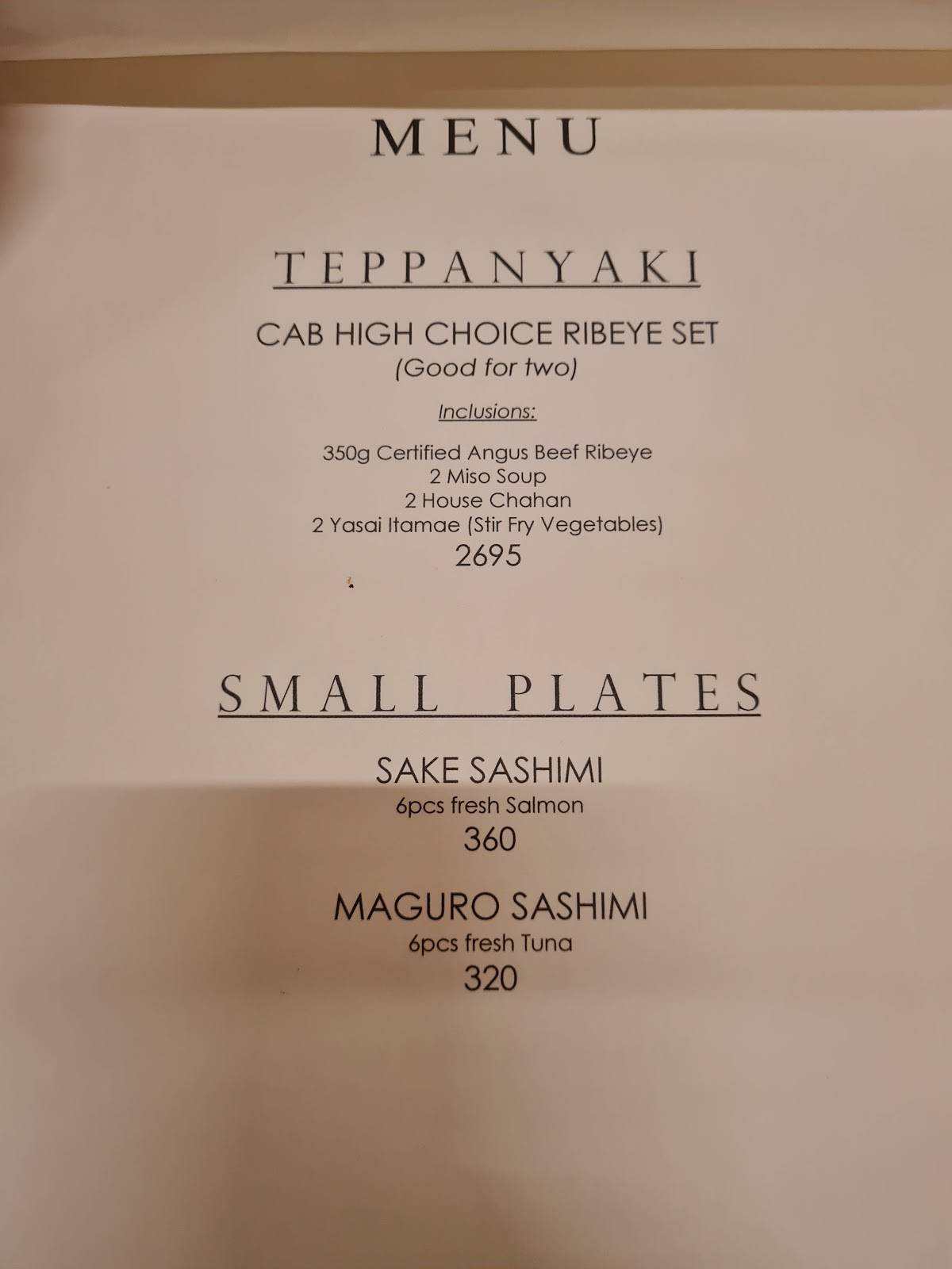 Menu at The Pantry Modern Japanese restaurant, Iligan City