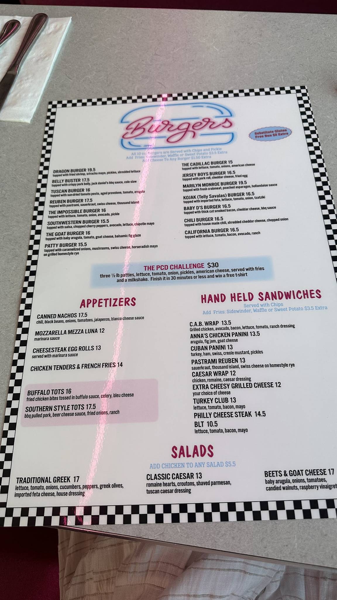 Menu at The Pink Cadillac Diner restaurant, Wildwood