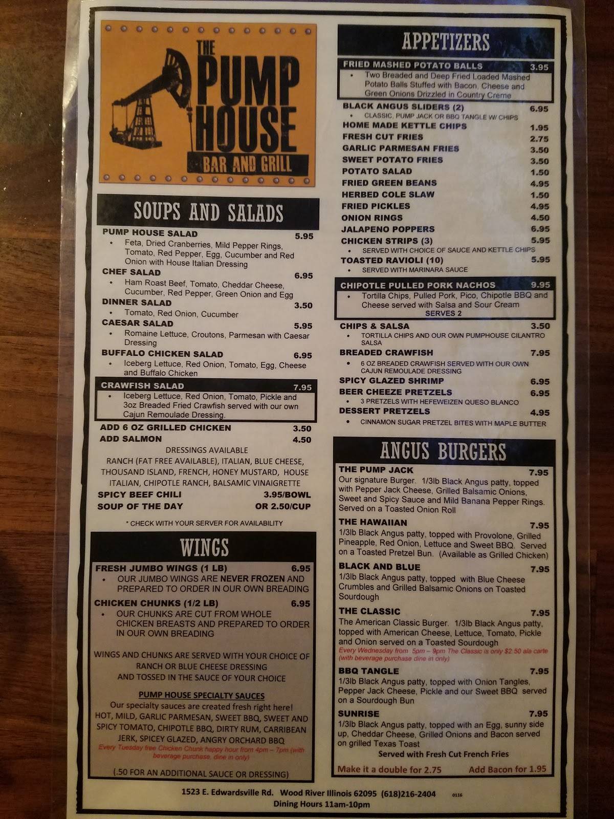 Menu at The Pump House Bar & Grill, Wood River