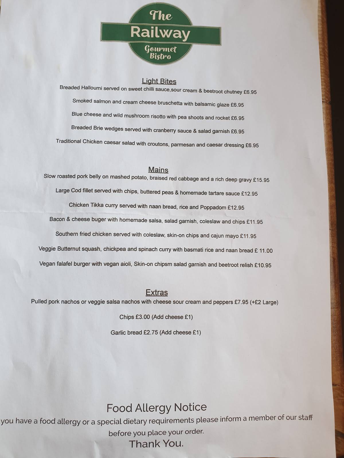 Menu at The Railway pub & bar, Battle