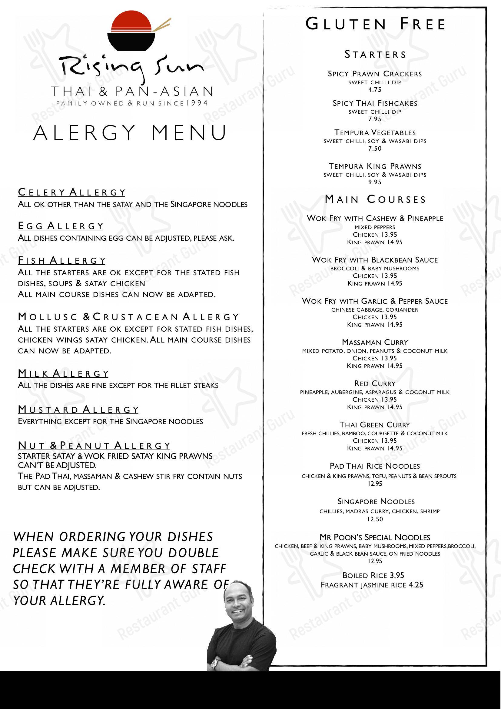 Menu at The Rising Sun Thai & Pan-Asian restaurant, Christchurch, 123 ...