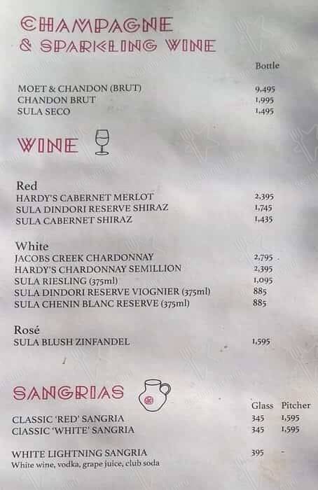 Menu at The Rooftop Project (TRP), Pune