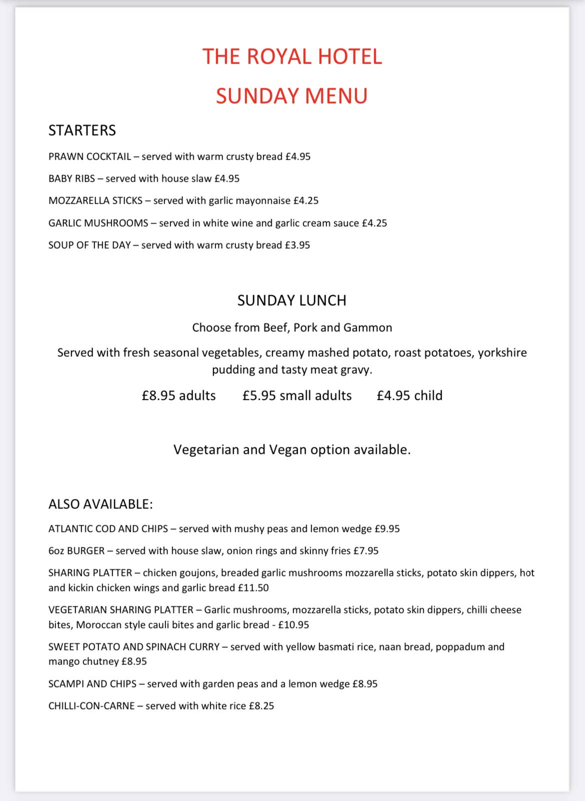 Menu at The Royal Hotel pub & bar, Askern, W End Rd