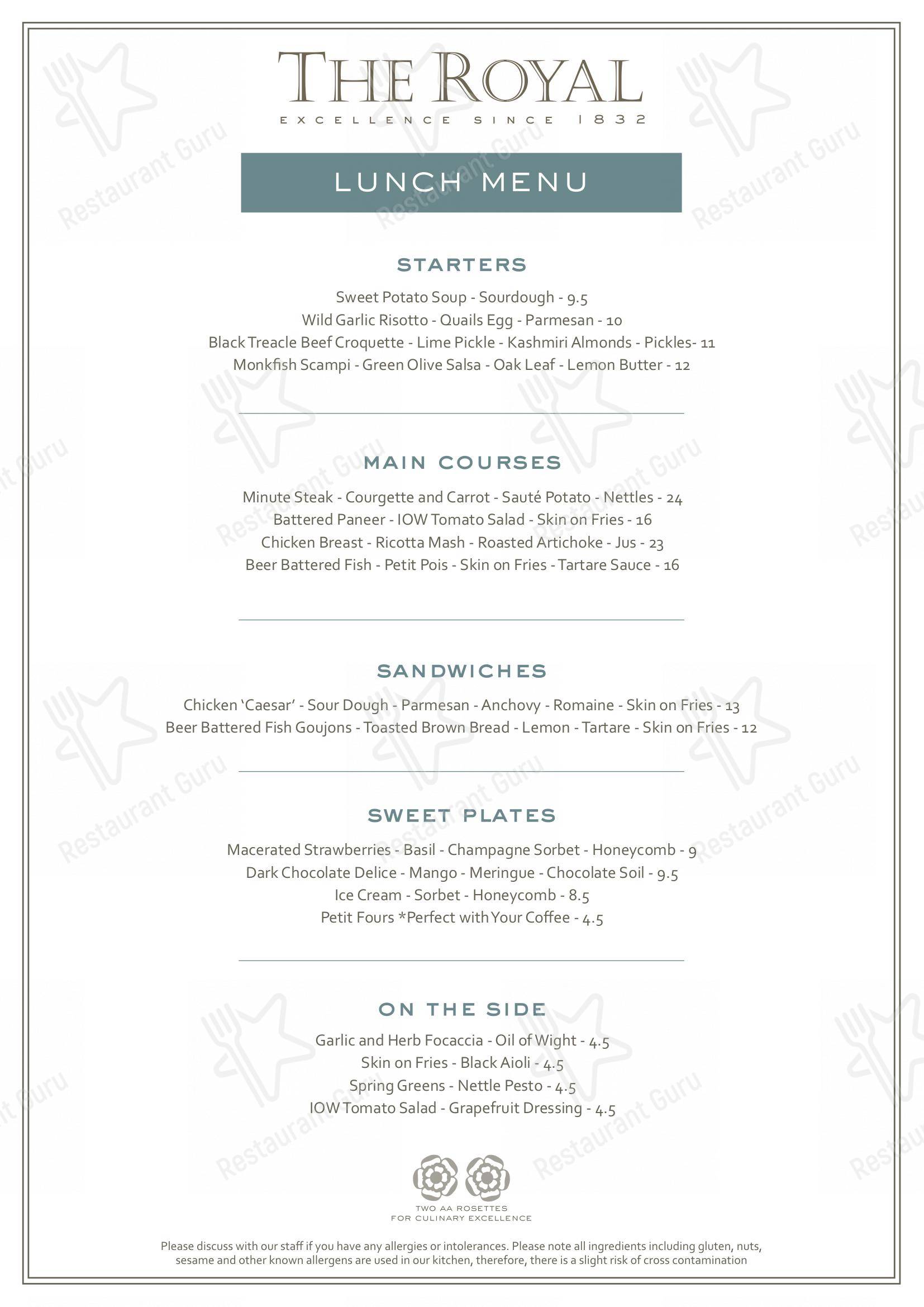 Menu at The Royal Hotel pub & bar, Ventnor