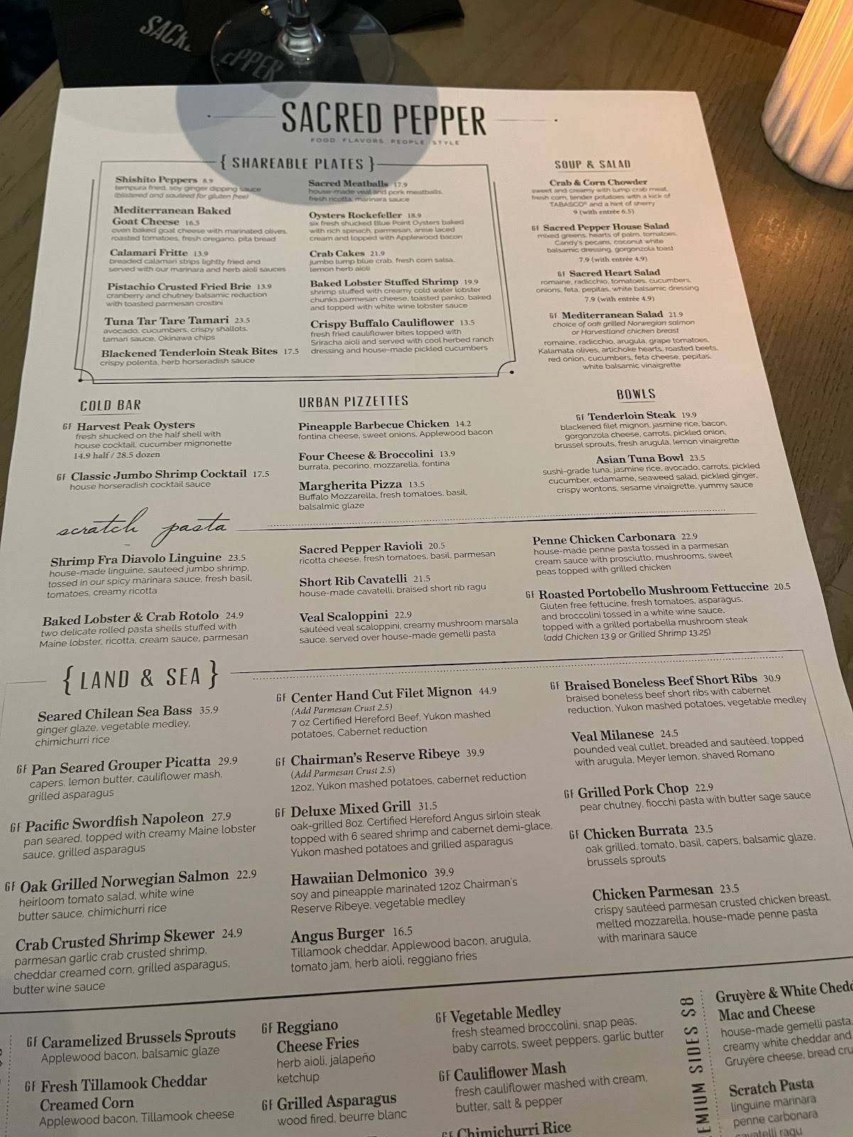 Menu at The Sacred Pepper restaurant, Tampa