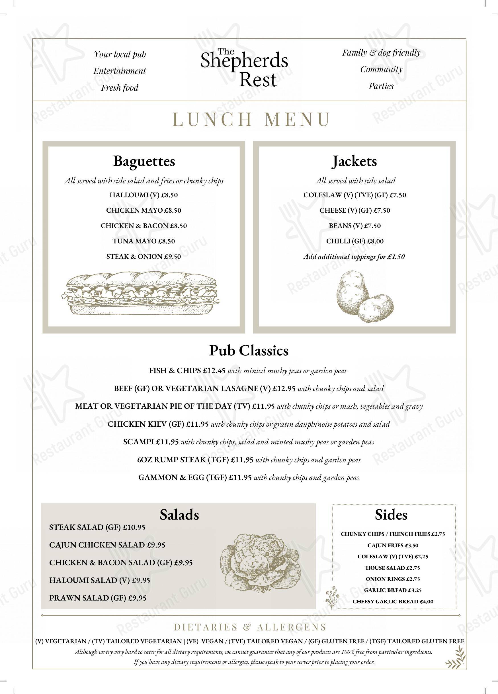 Menu at The Shepherds Rest pub & bar, Nottingham, Lower Bagthorpe