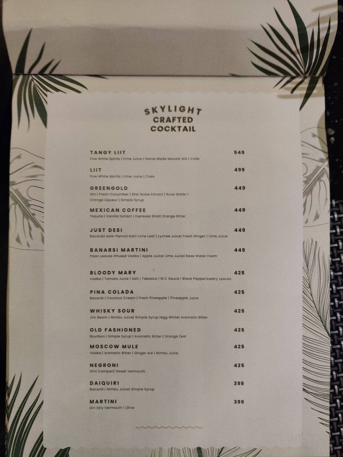 Menu at The Skylight Garden, Chandigarh, First Floor