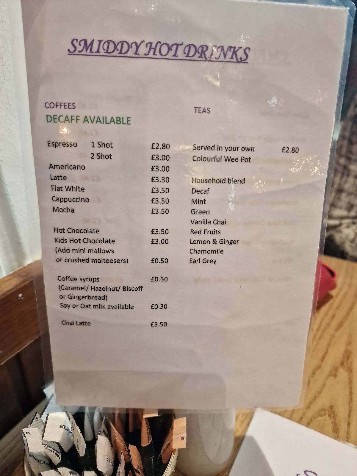 Menu at The Smiddy Bistro cafe, Lochgilphead
