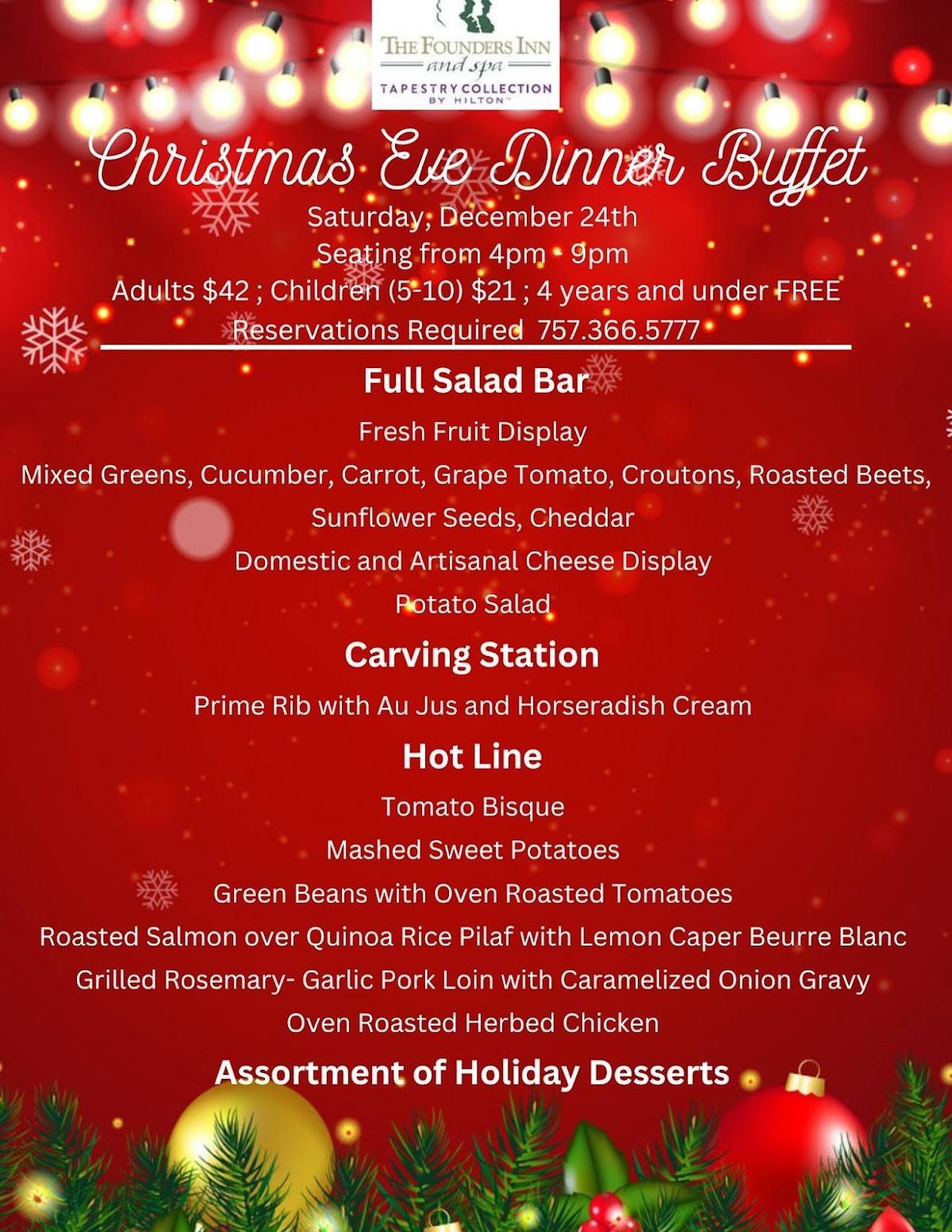 Menu at The Swan Terrace restaurant, Virginia Beach