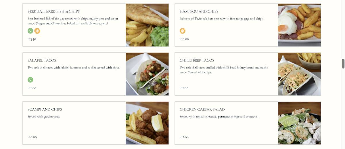 Menu at The Tamar Inn pub & bar, Calstock