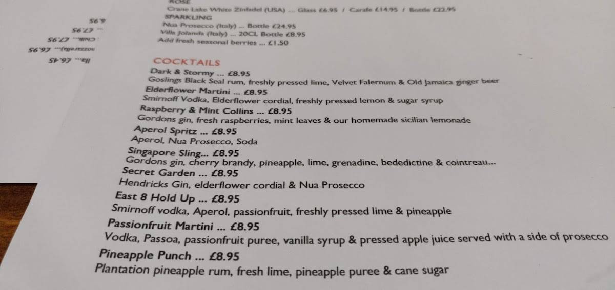 Menu at The Vault restaurant, Banbridge