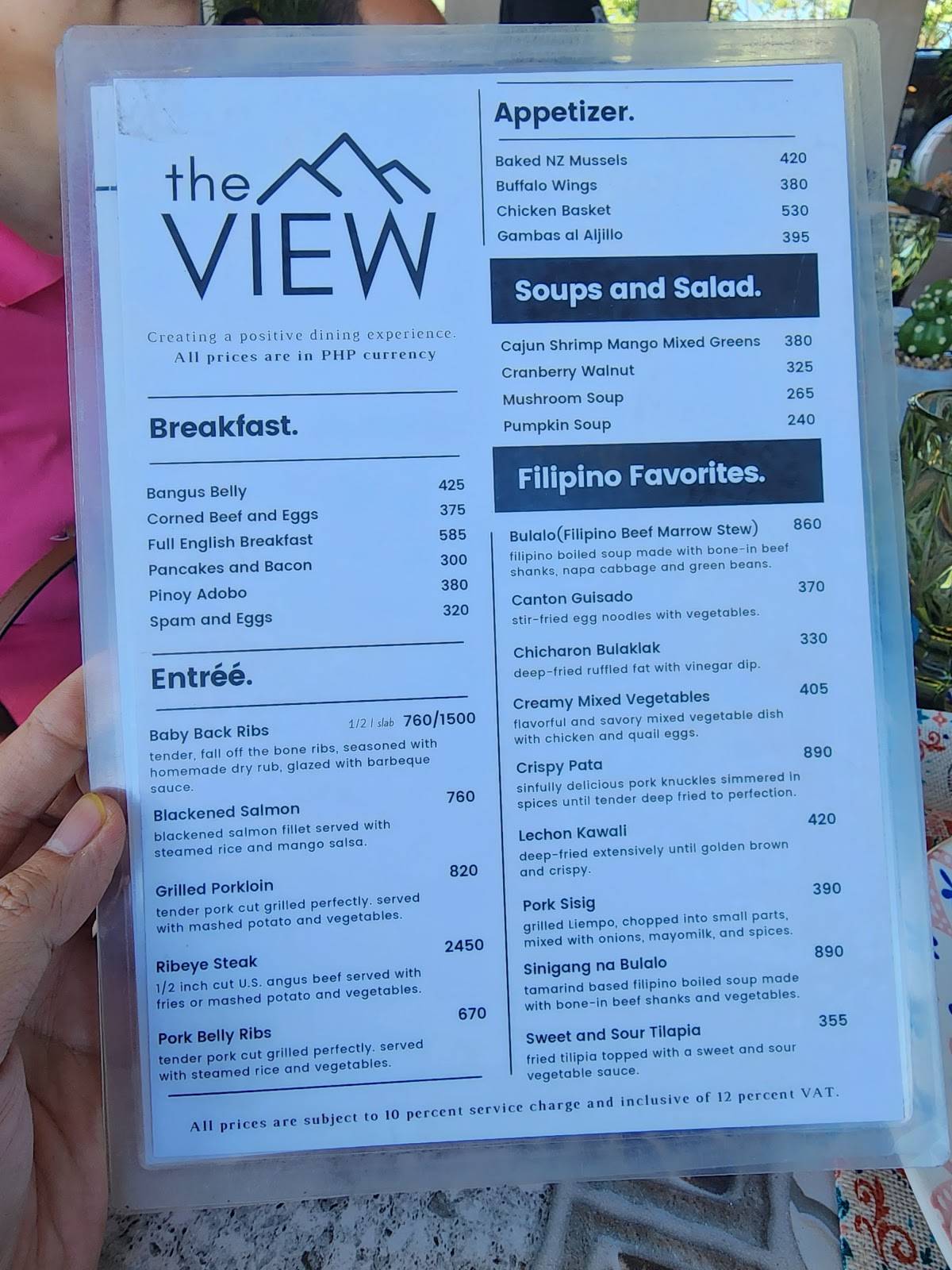 Menu at The View Restaurant • Cafe, Laurel