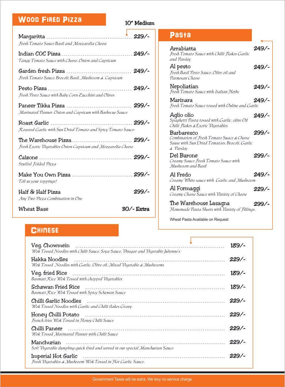 Menu at The Warehouse Cafe, Jaipur