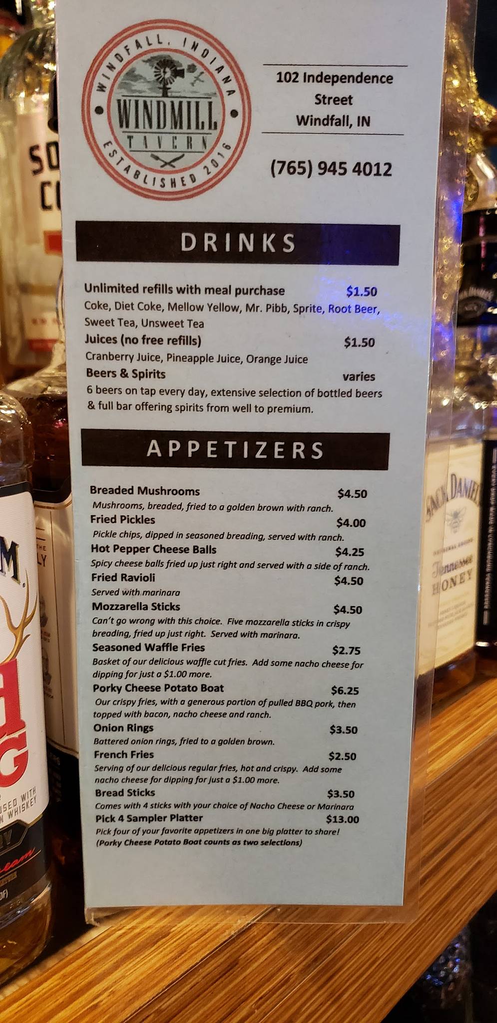 Menu at The Windmill Tavern pub & bar, Windfall