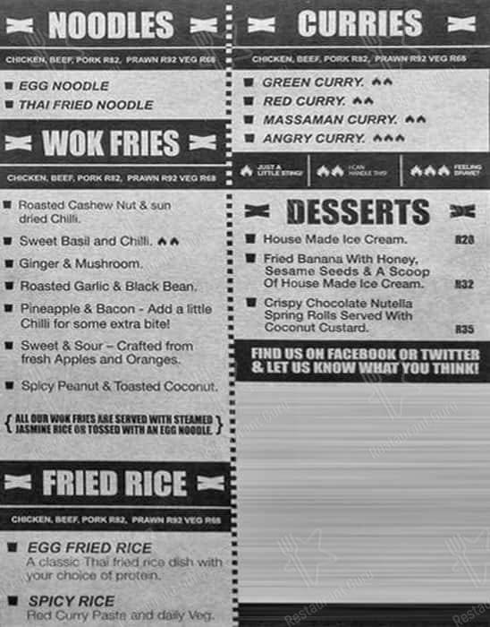 Menu at The Wok Box restaurant, Durban