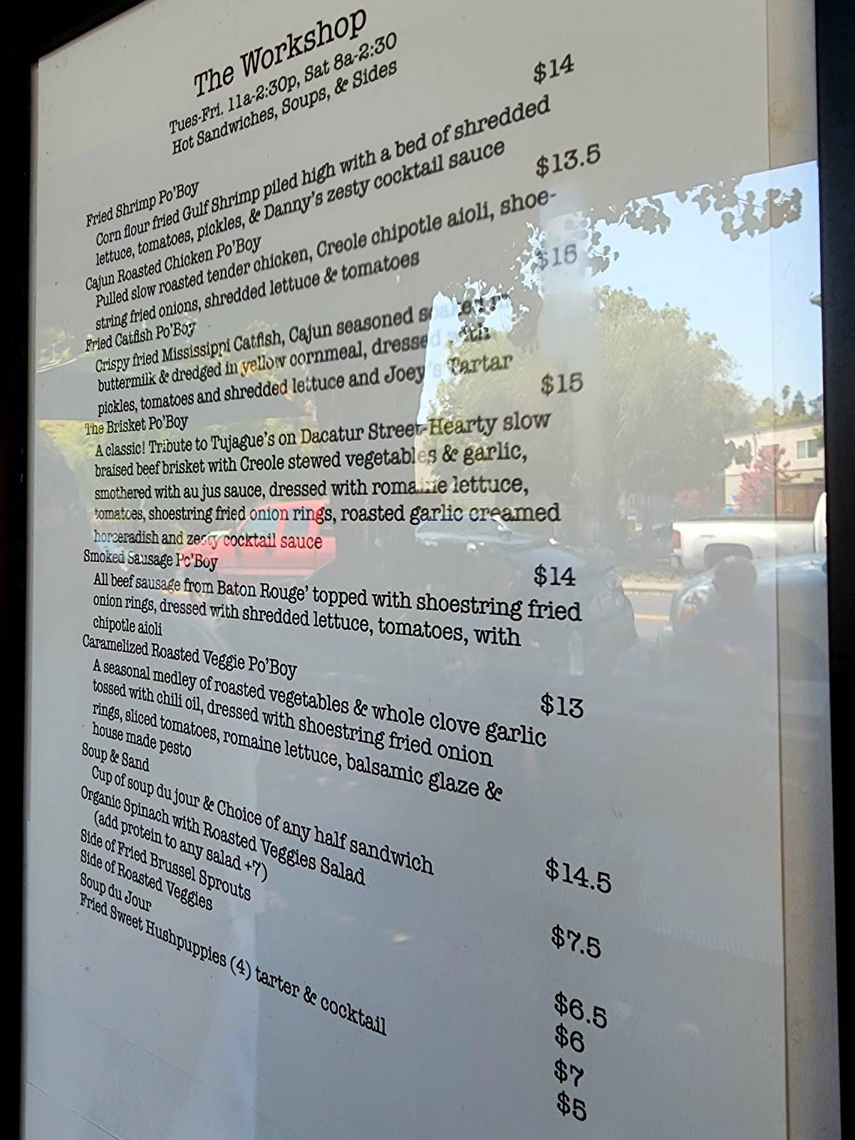 Menu at The Workshop restaurant, Benicia