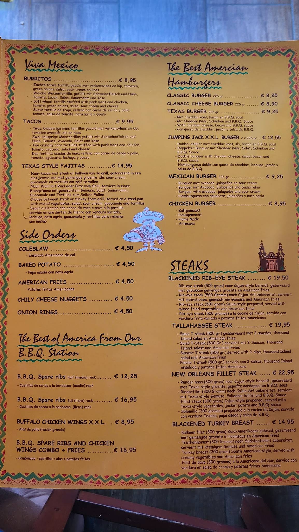 Menu at The Yellow Rose of Texas restaurant, Benijófar