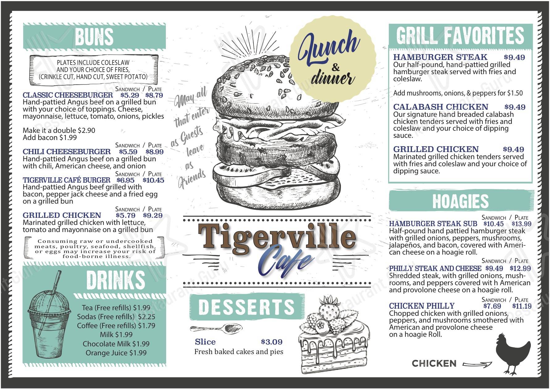Menu at Tigerville Cafe, Greer