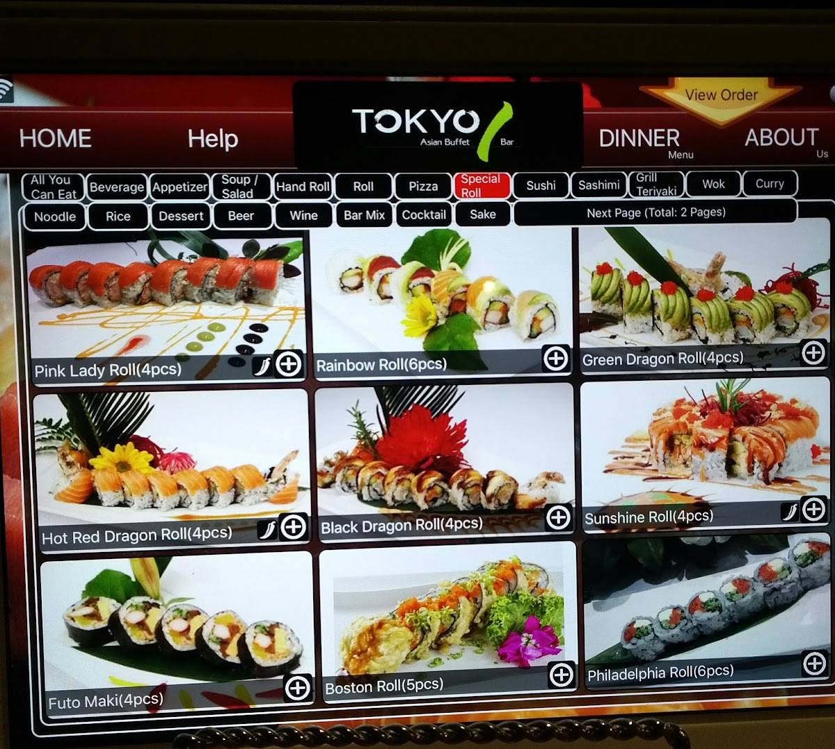 Menu at Tokyo 1 restaurant, Kelowna