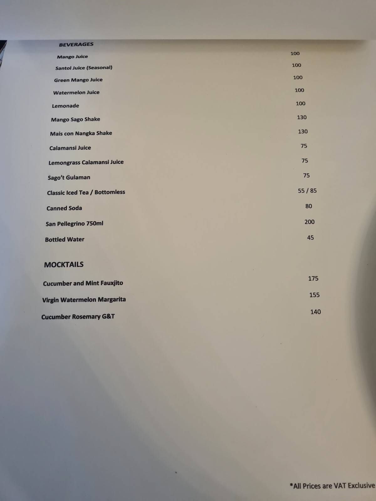Menu at Tola, Kan-anan sa Balay Oboza restaurant, Davao City