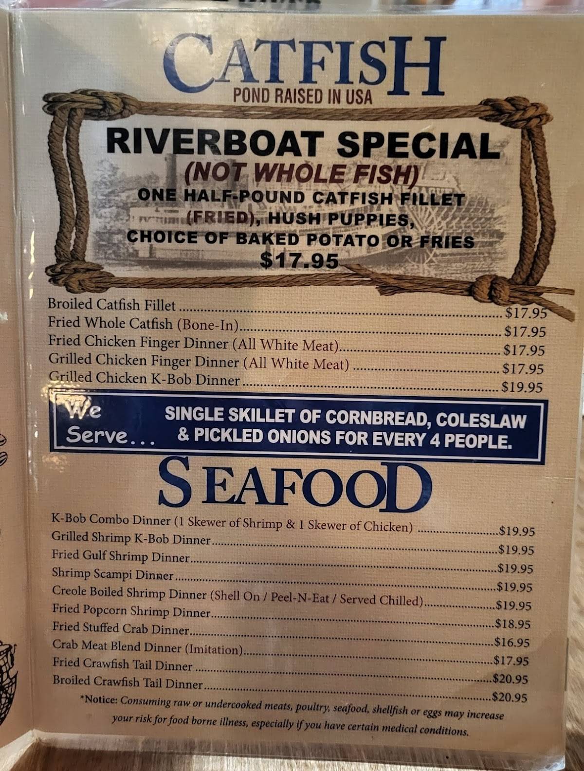 Menu at Top O' The River restaurant, Guntersville