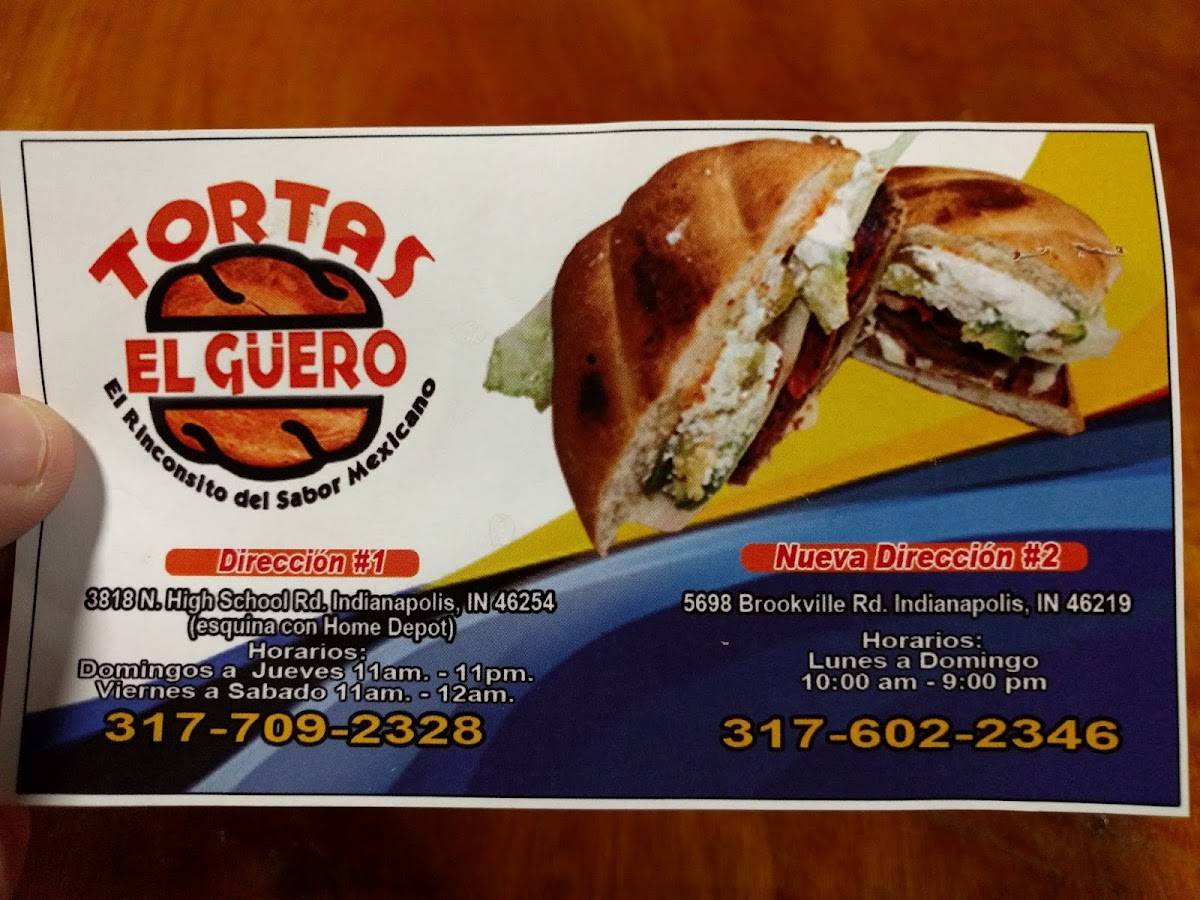 Menu at Tortas El Guero restaurant, Indianapolis, S Brookville Rd
