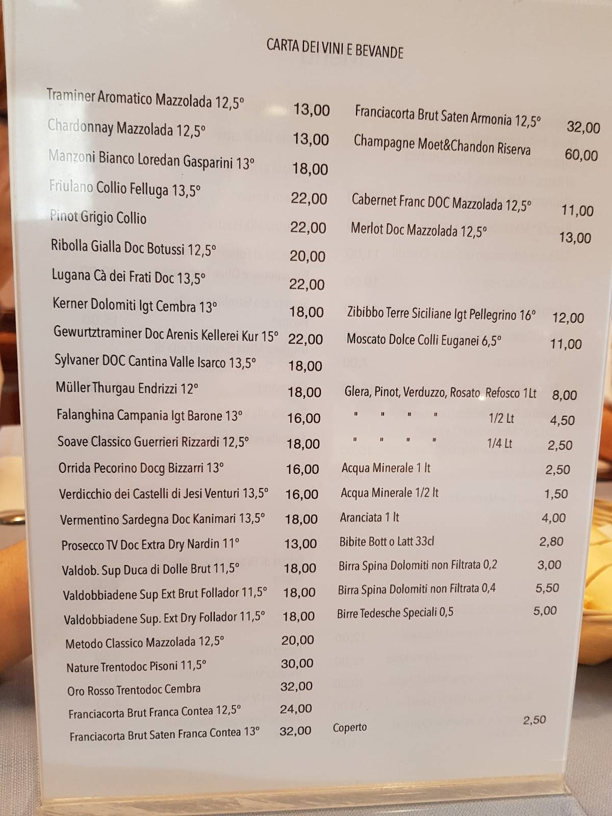 Menu at Trattoria Bar Da Luisa, Vedelago