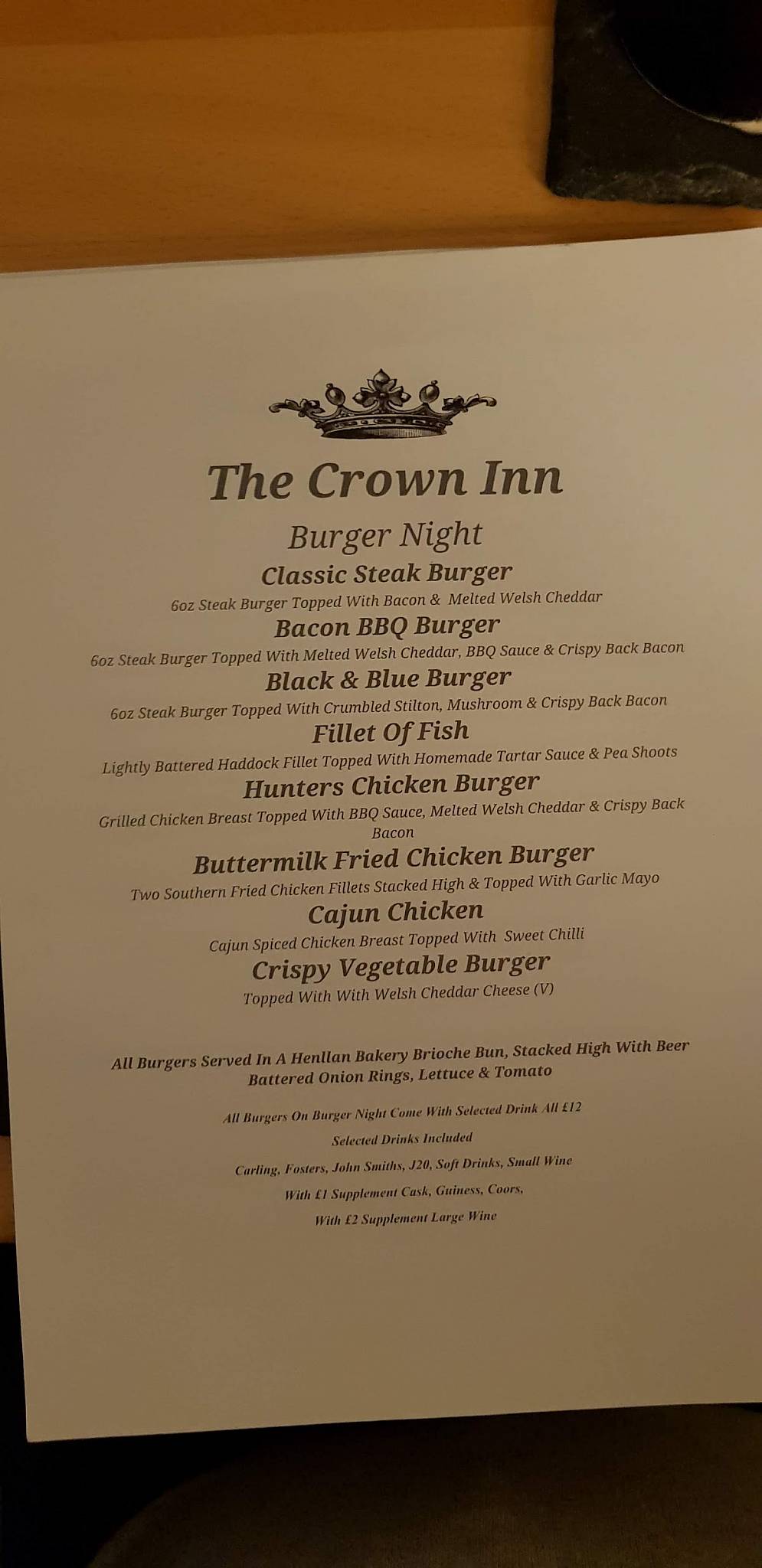 Menu at The Crown Inn pub & bar, Trelawnyd