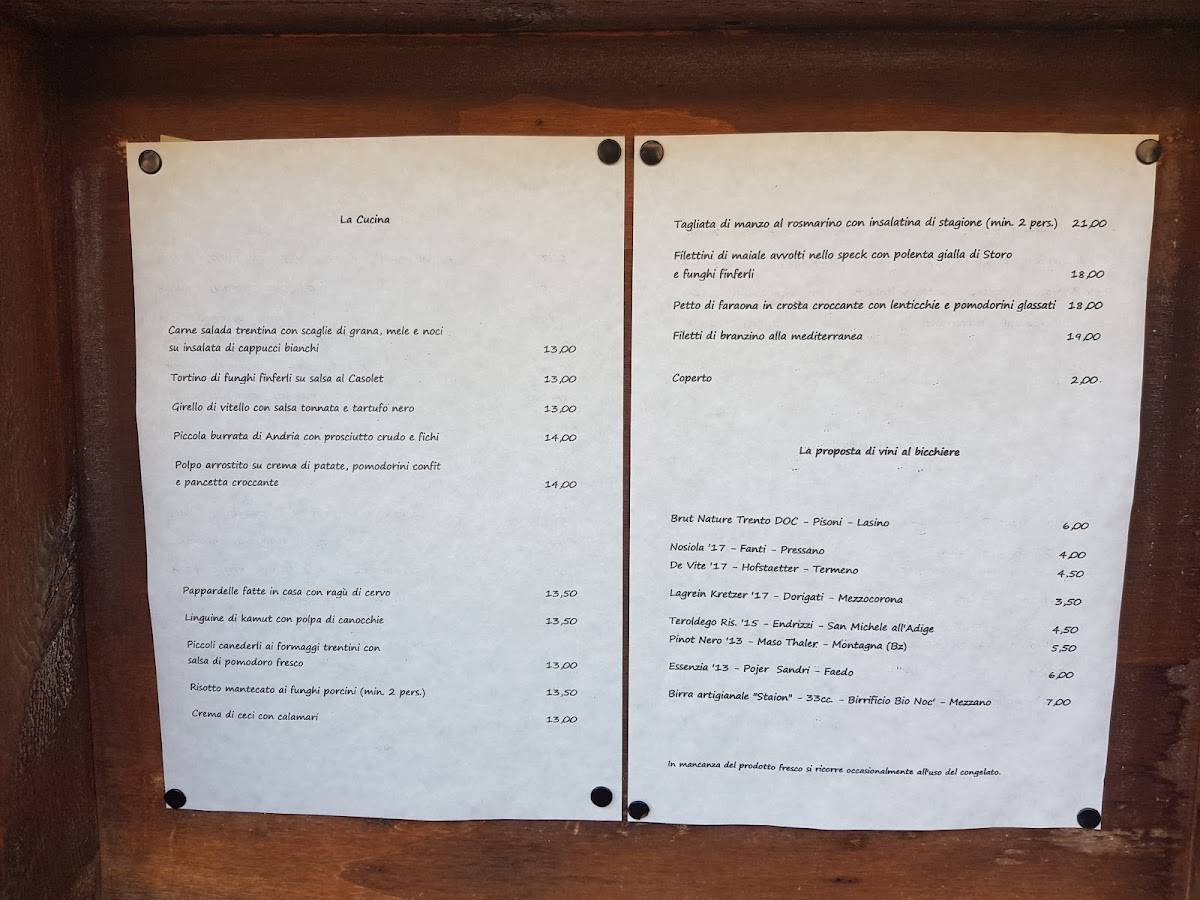 Menu da Il Cappello ristorante, Trento