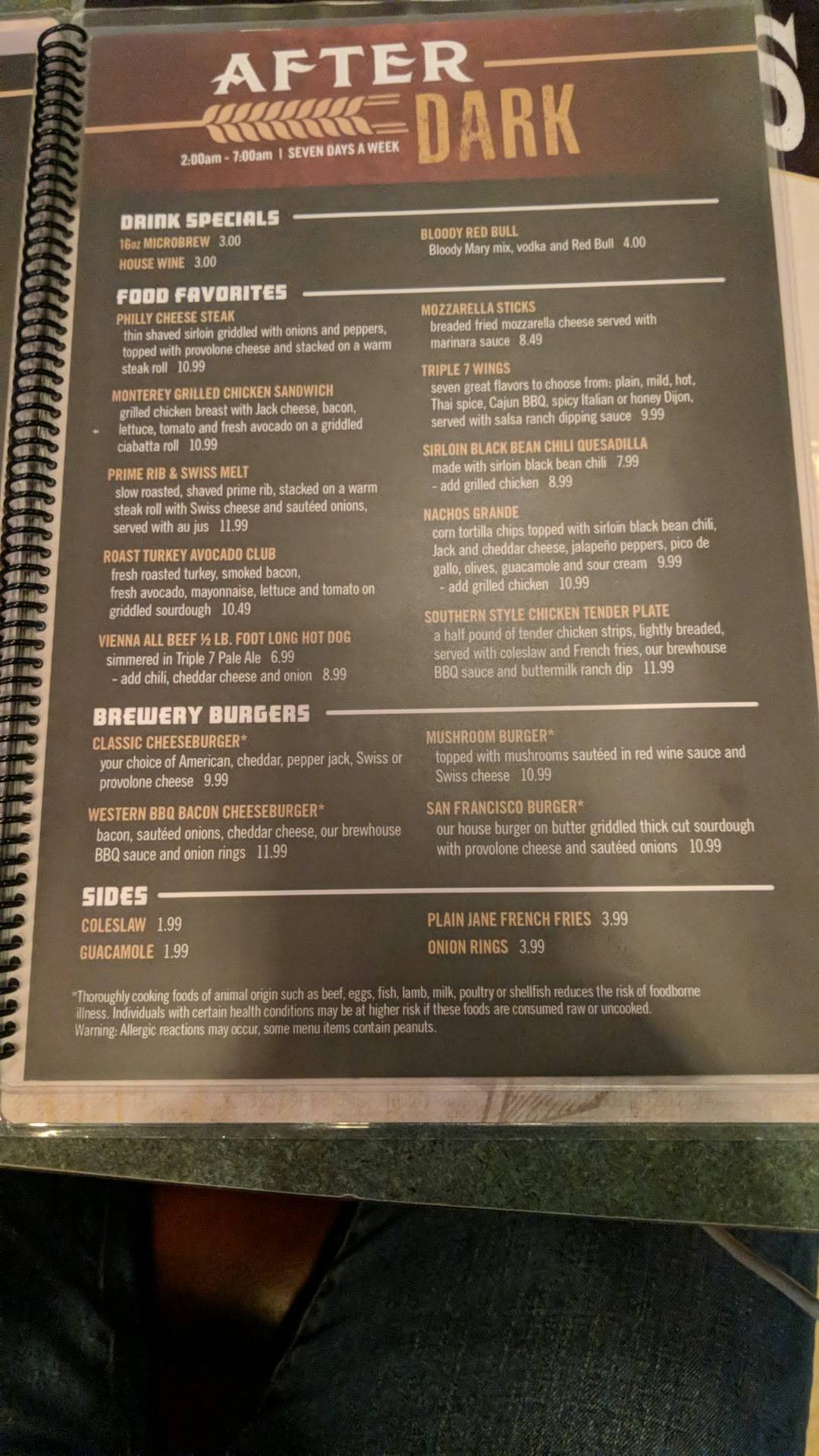 Menu at Triple 7 Restaurant and Microbrewery, Las Vegas