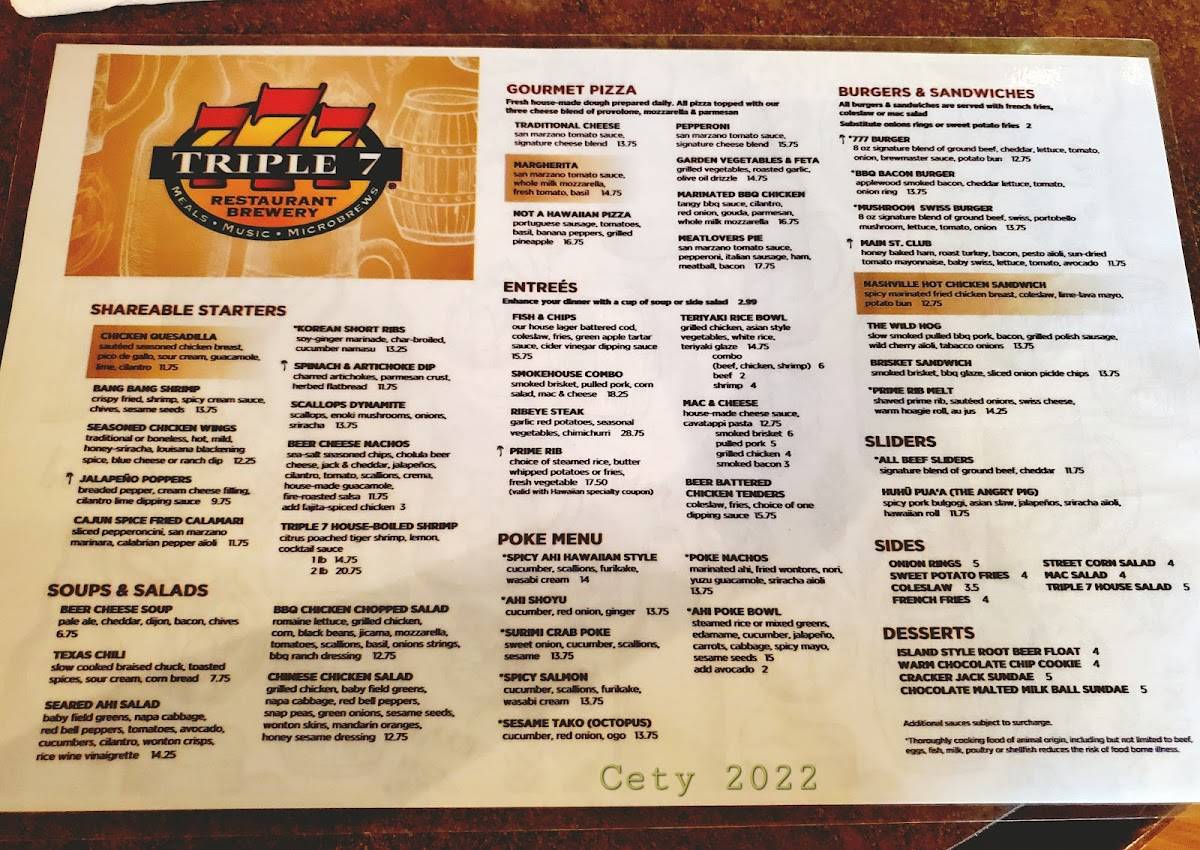 Menu at Triple 7 Restaurant and Microbrewery, Las Vegas