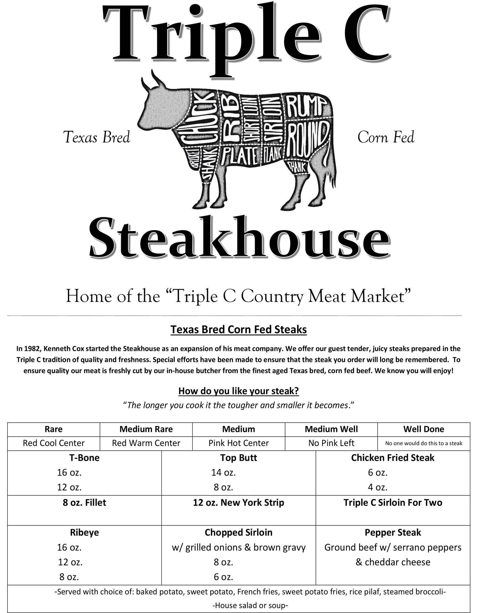 Menu at Triple C Steakhouse, Devine