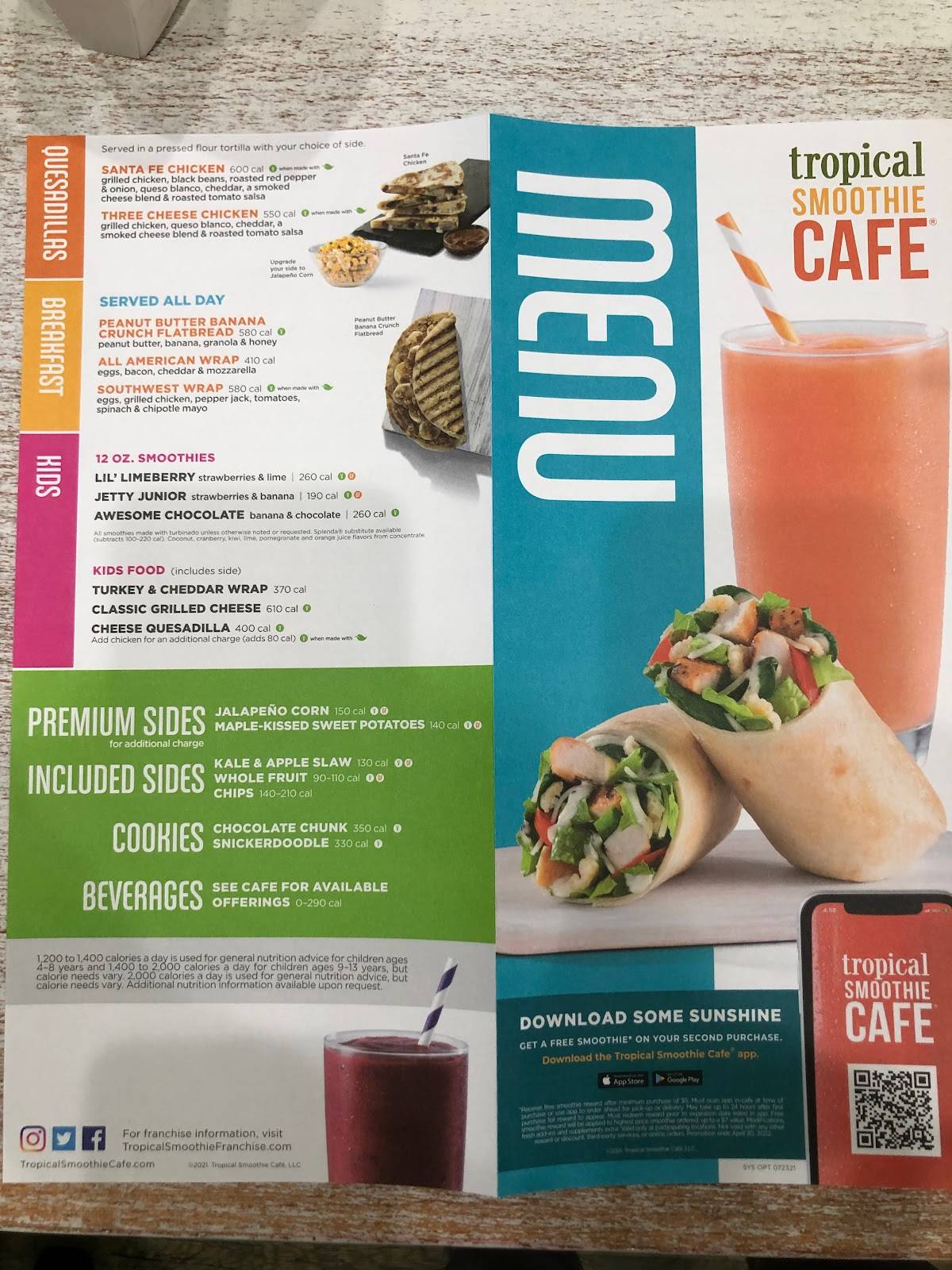 Menu at Tropical Smoothie Cafe, McAllen