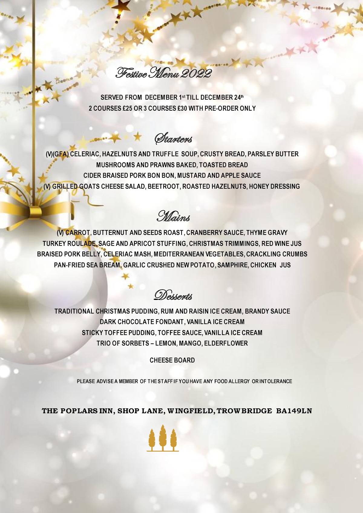 Menu at The Poplars pub & bar, Trowbridge