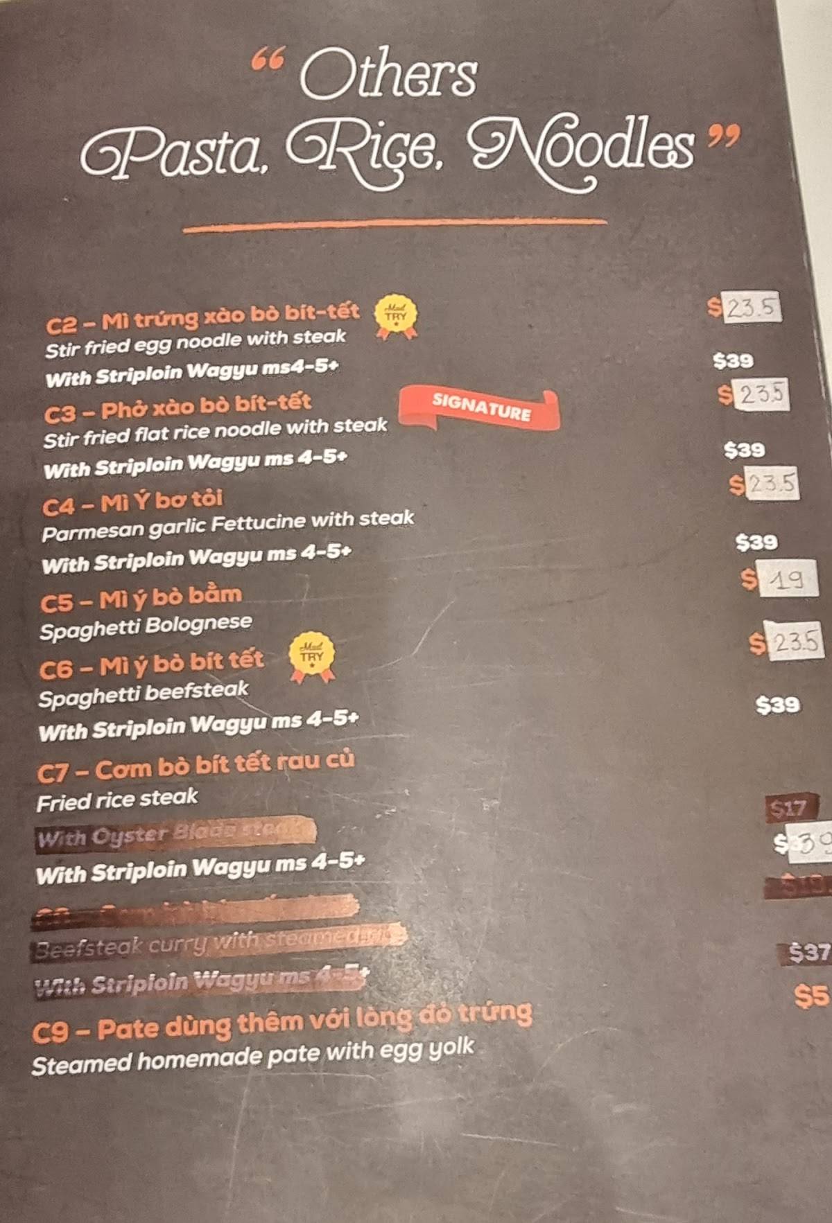 Menu at Tungthit Sizzling Steak steakhouse, Springvale