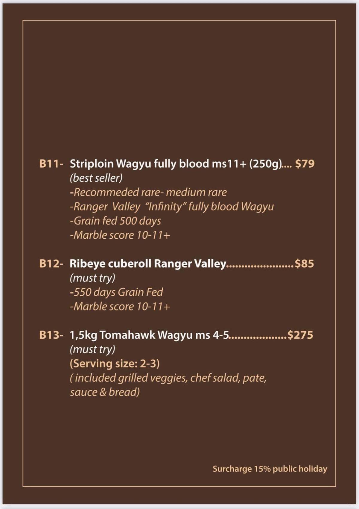 Menu at Tungthit Sizzling Steak steakhouse, Springvale