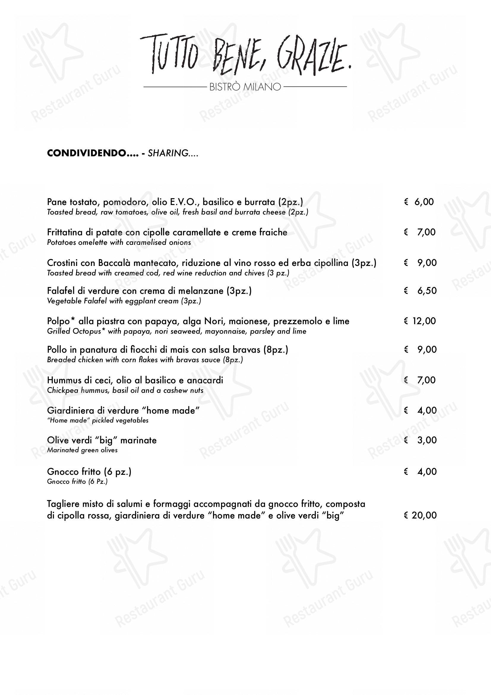 Menu da Tutto Bene Grazie Bistrot caffè bar, Milano