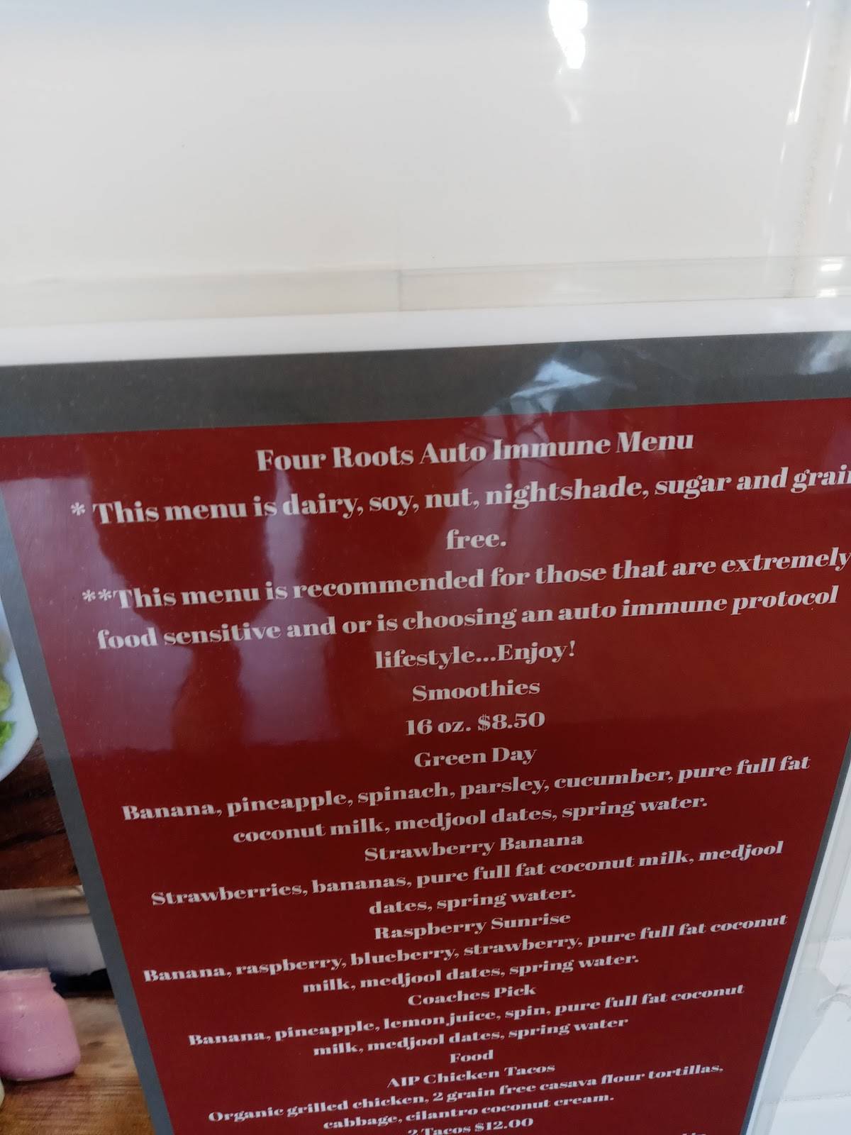 Menu at 4 Roots Juice Bar & Gluten Free Cafe, Twin Falls