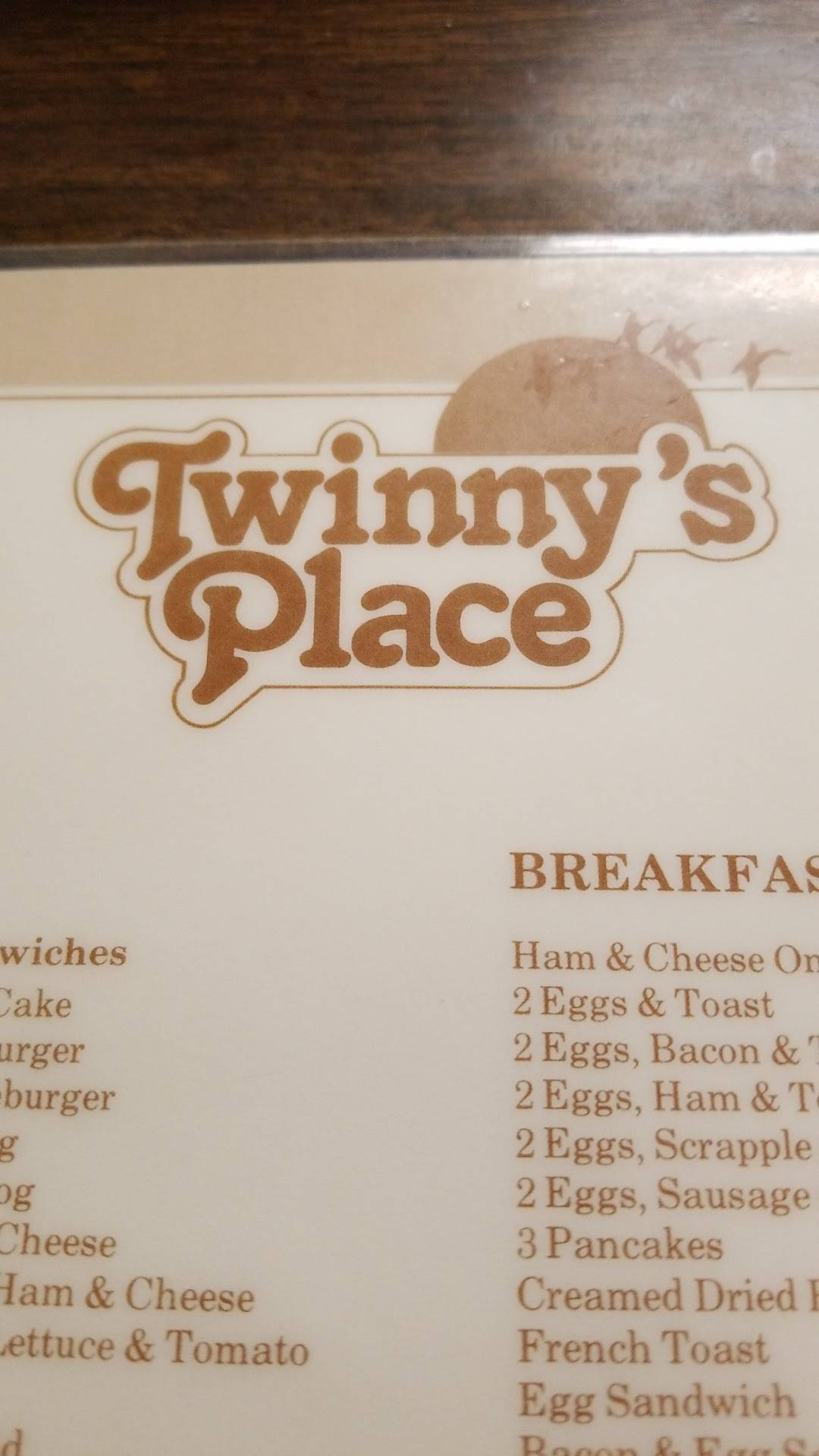 Menu at Twinny's Place restaurant, Galena