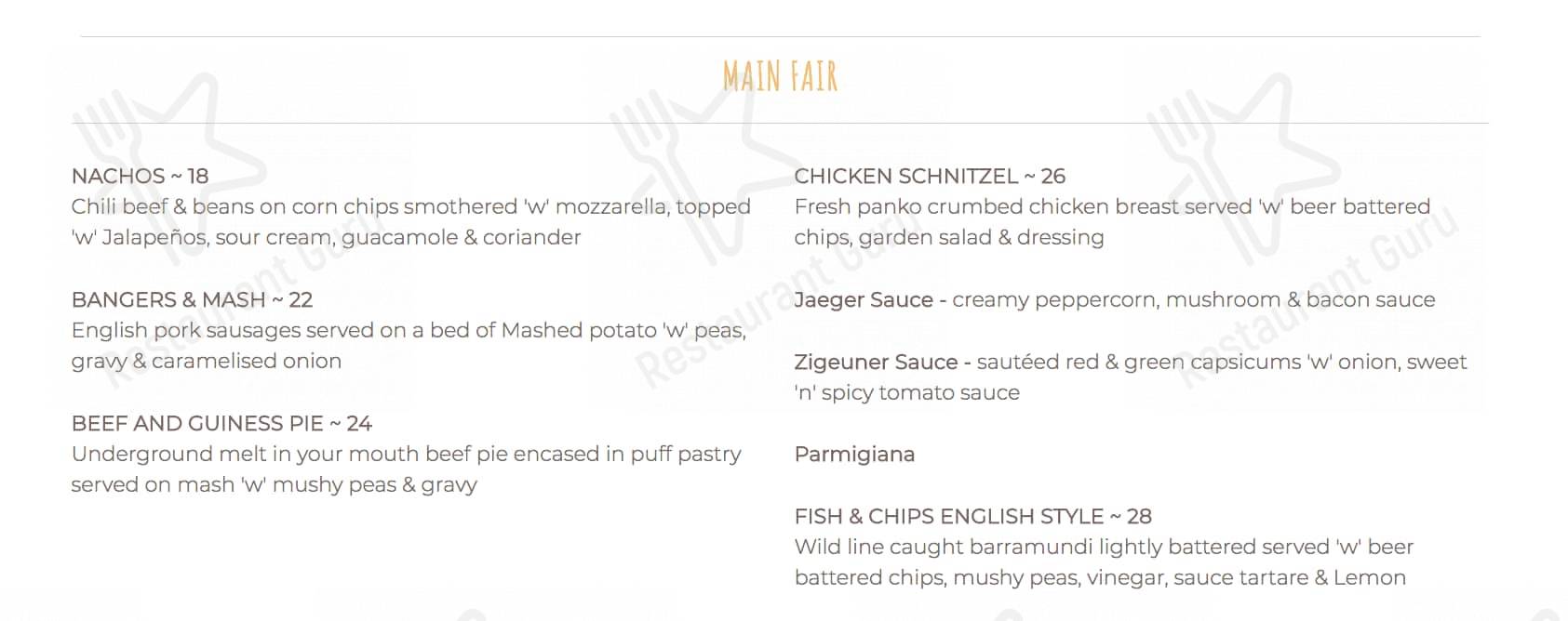 Menu at Underground Palm Cove cafe, Palm Cove