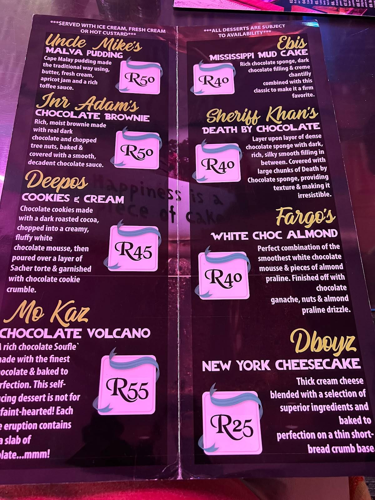 Menu at Vapor Cafe, Durban