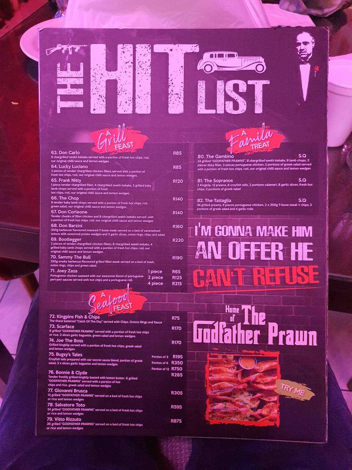 Menu at Vapor Cafe, Durban