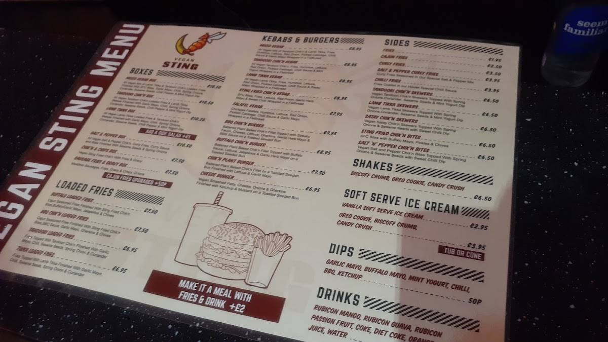 Carta del restaurante Vegan Sting, Manchester