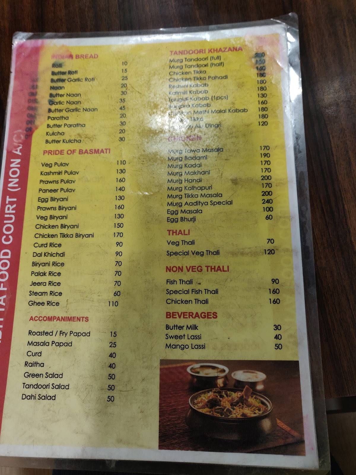 Menu at Aditya Food Court, Verna